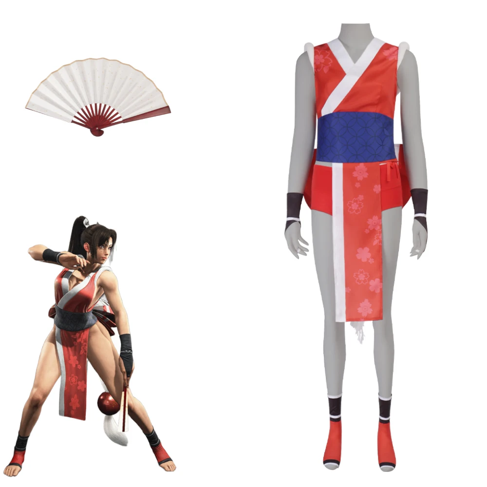 Mai Shiranui Cosplay Costume KOF Mai Kimono Outfit with Folding Fan ...
