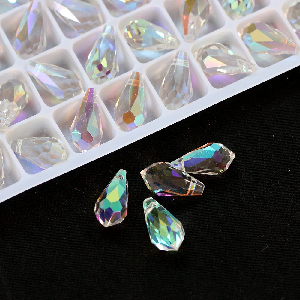 20Pcs Teardrop Pear Shape Faceted Crystal Glass AB Shine Drop Beads for ...