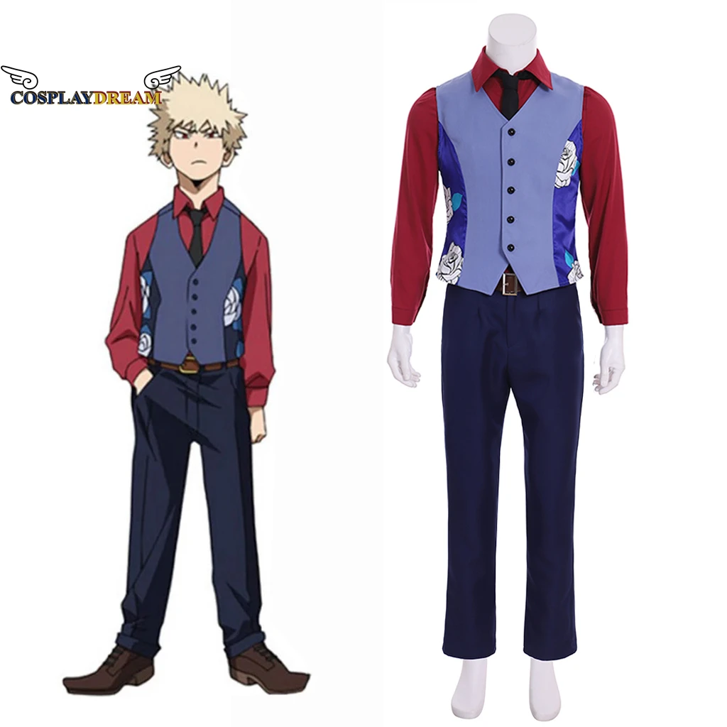 Bakugou Katsuki Cosplay Costume Red Shirt Vest Pants Suit Boku No Hero ...