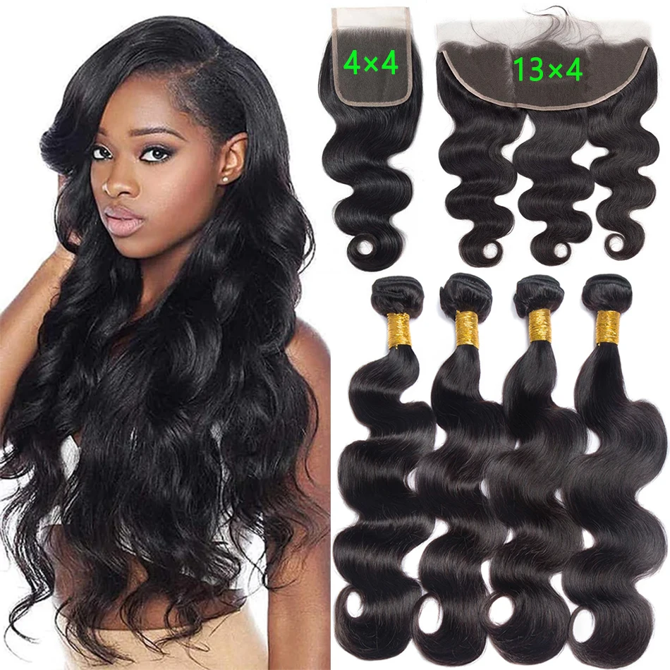 Body-Wave-Bundles-With-Frontal-13x4-HD-Transparent-100-Human-Hair ...