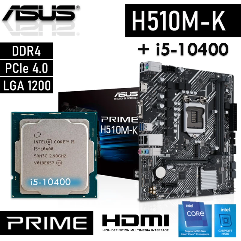 i5 10400 Desktop CPU + Prime H510M K Motherboard Combo Kit LGA1200 D4 ...