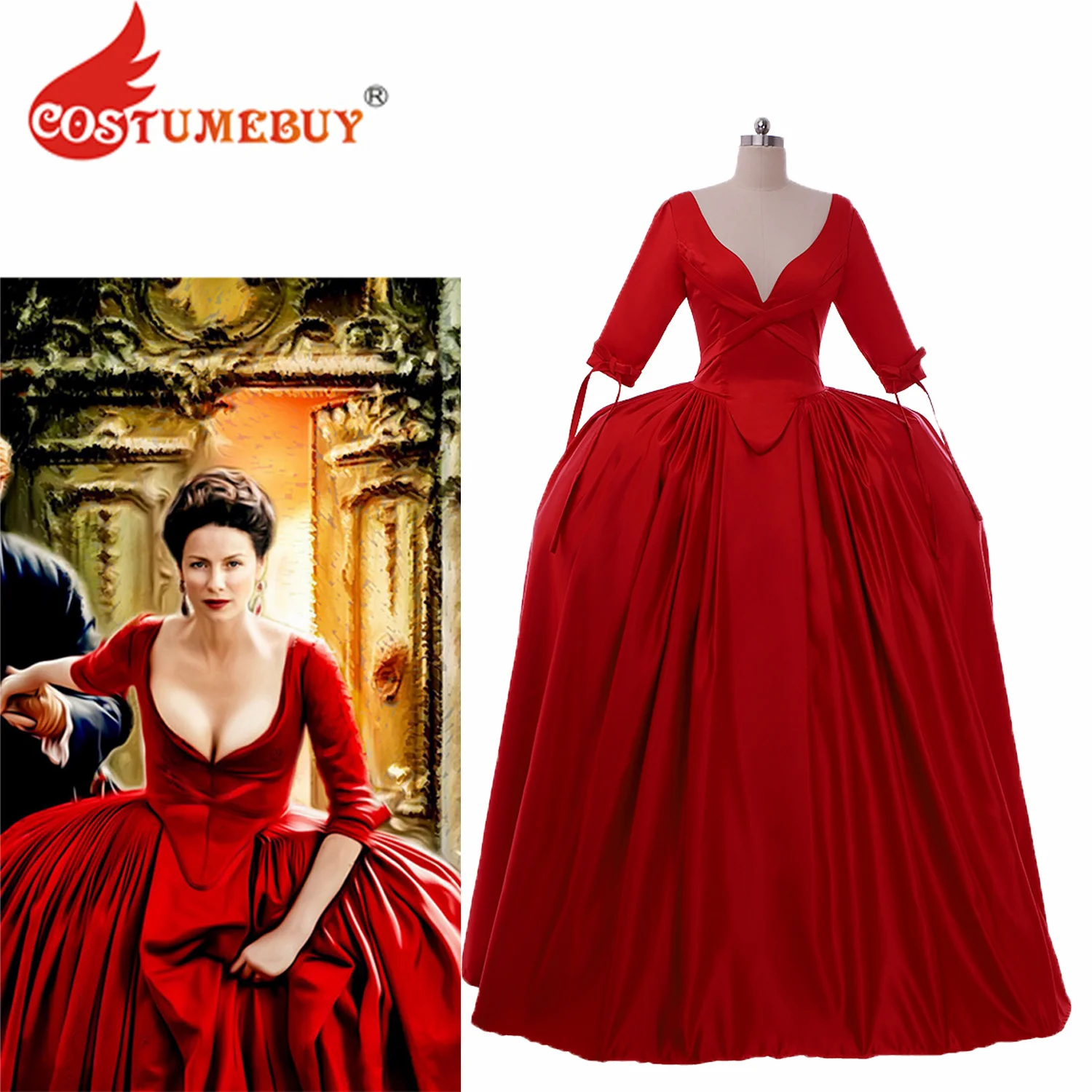 CostumeBuy Outlander Cosplay Claire Fraser Red Wedding Dress Women's ...