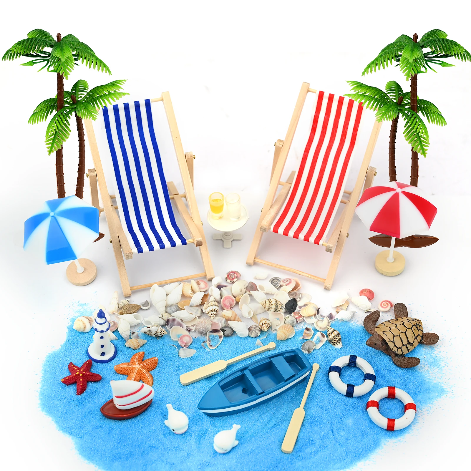 19pcs-Beach-miniature-landscape-with-miniature-lounge-chairs-parasols ...