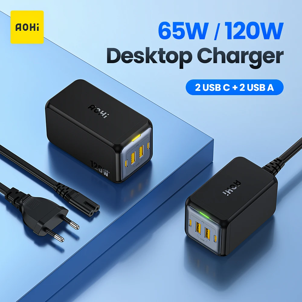 Aohi Gan Charger 120w 65w Type C Charger 4-in-1 Desktop Usb Charging ...