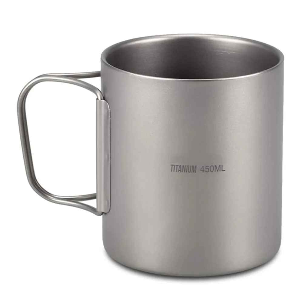 Insulated-Double-Wall-450ml-Camping-Mug-Folding-Titanium-Water-Cups-For ...