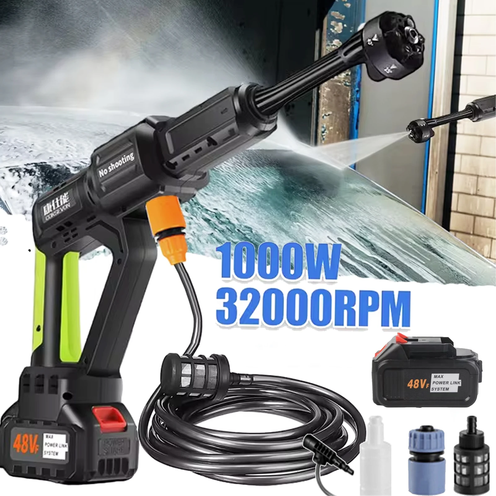 1000W-Brushless-High-Pressure-Electric-Car-Washer-Gun-100BAR-30000mAh ...