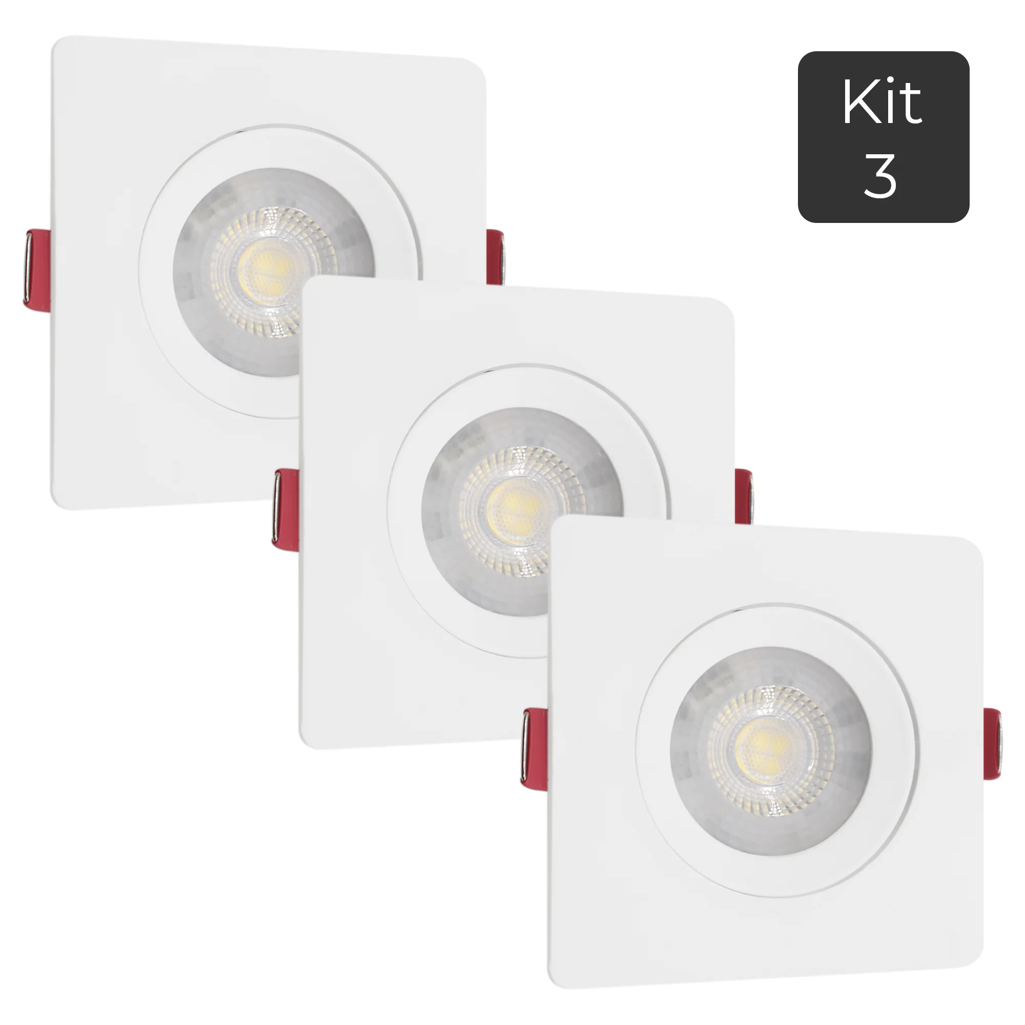 Kit 3 Spot Led Pro 7w Quadrado Embutir Direcionável