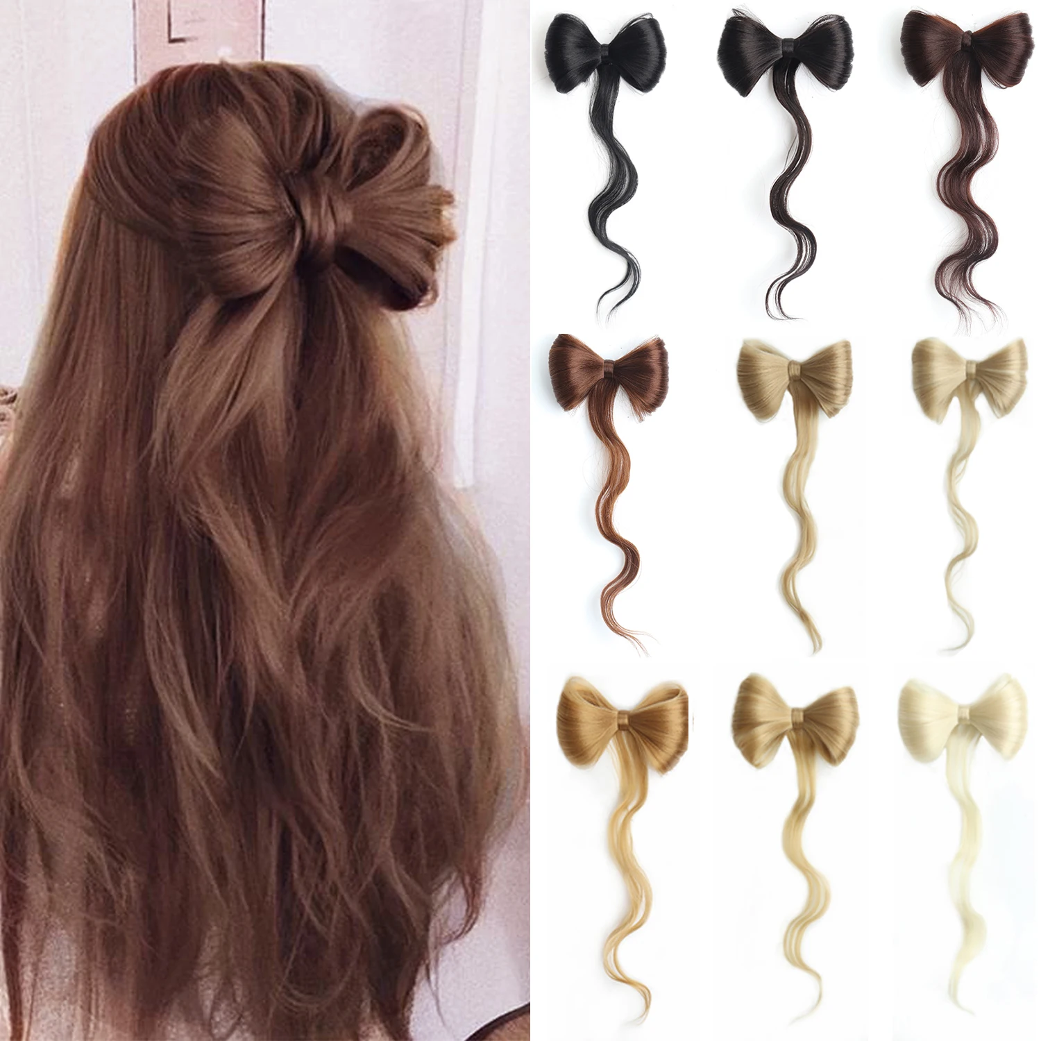 Bowknot Claw clamp shape Hair Bun Synthetic Clip In Hair Extensions ...