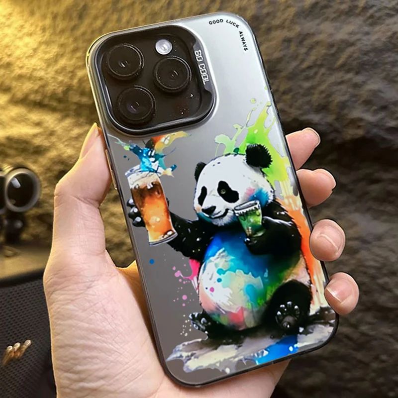 Oil-Painting-Cartoon-Panda-Phone-Case-For-iPhone-15-Pro-Max-15-14-13-12 ...