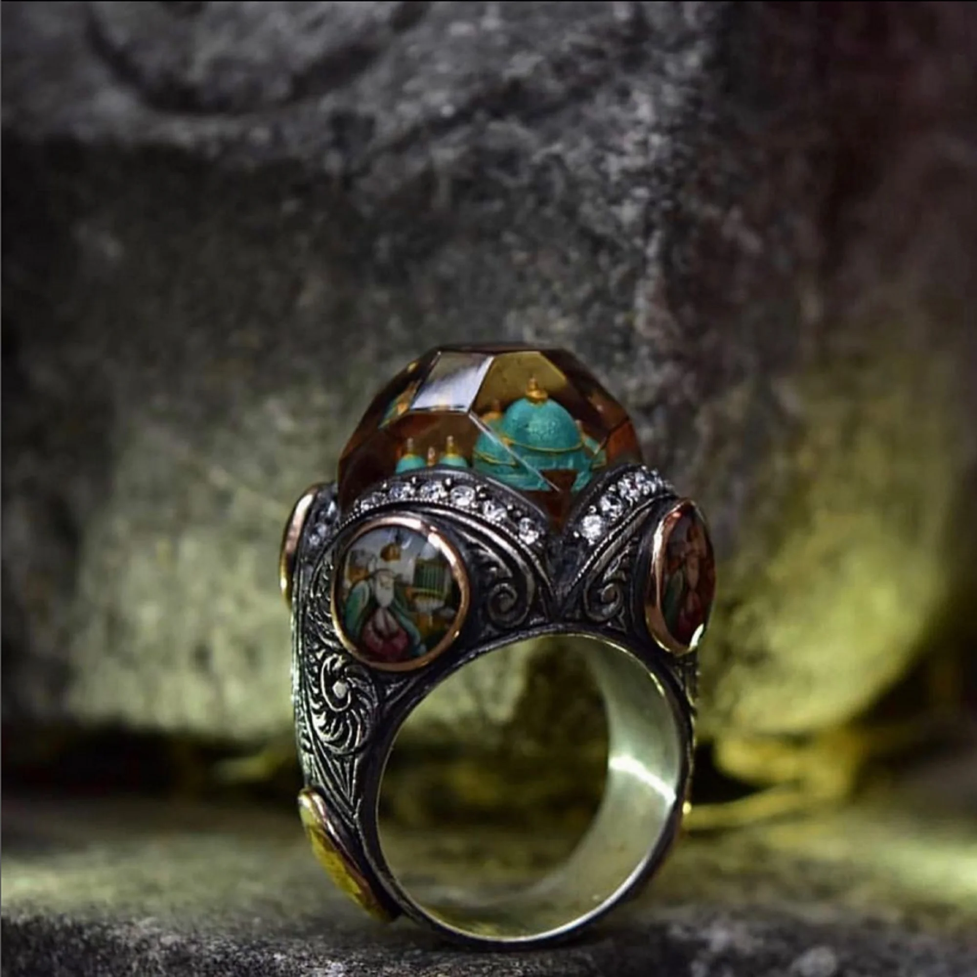 Dergah Model Silver Carved Men's Ring Islamic Muslim Turkish Handwork ...