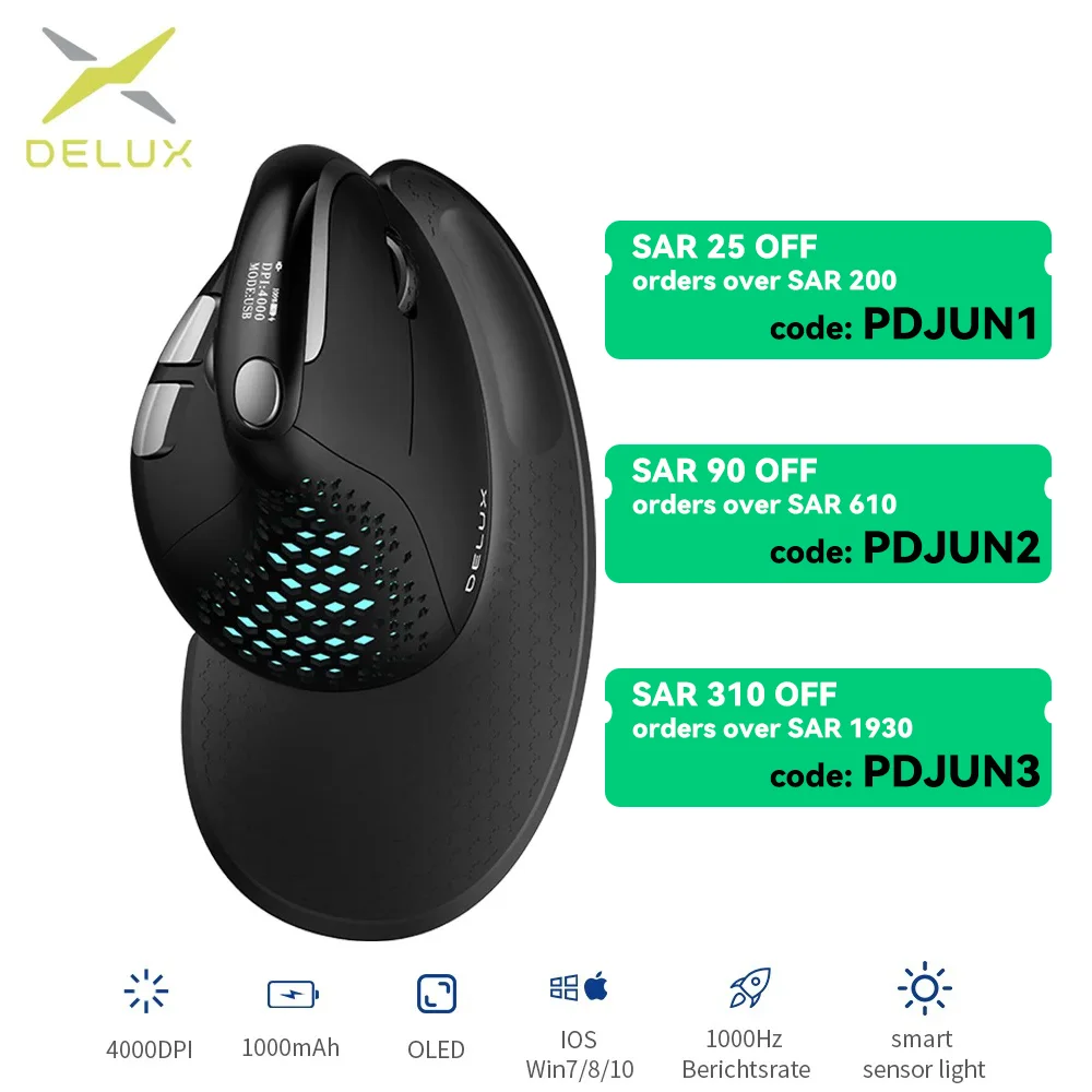 Delux-M618XSD-Seeker-Ergonomic-Vertical-Mouse-with-OLED-Screen-4000DPI ...