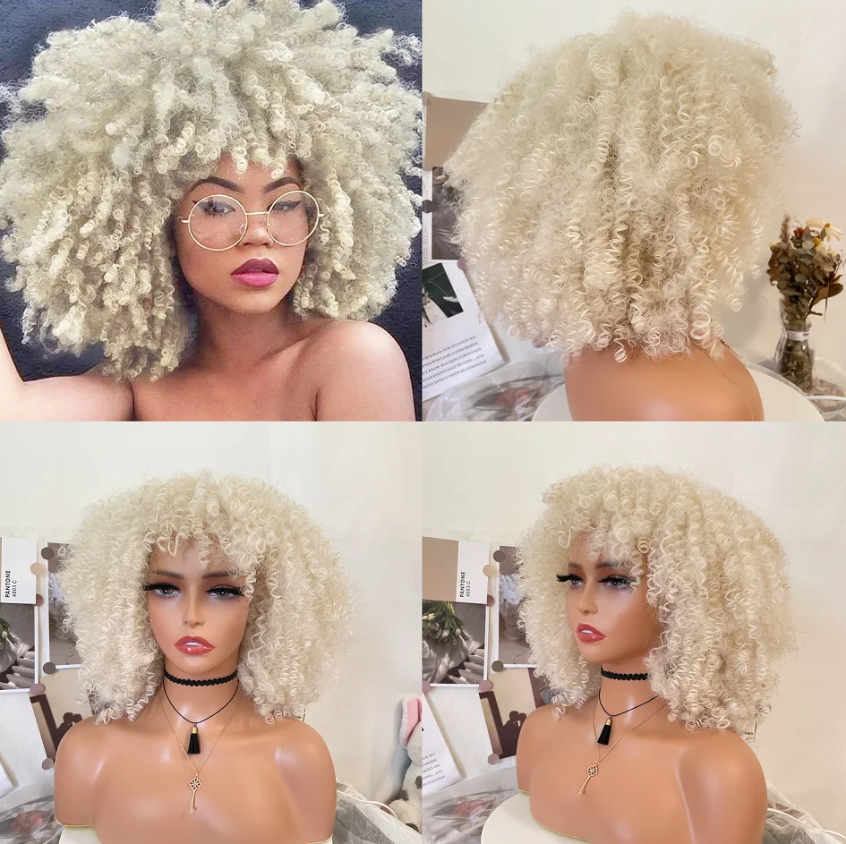 Curly Synthetic Wigs Bangs | Wig Afro Curly Synthetic Wigs | Curly Wig Black Women - Synthetic ...