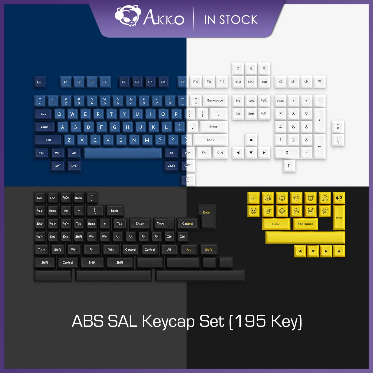 Akko-BOW-WOB-Black-Gold-Ocean-Star-SAL-Profile-Custom-195-keys-Keycap ...