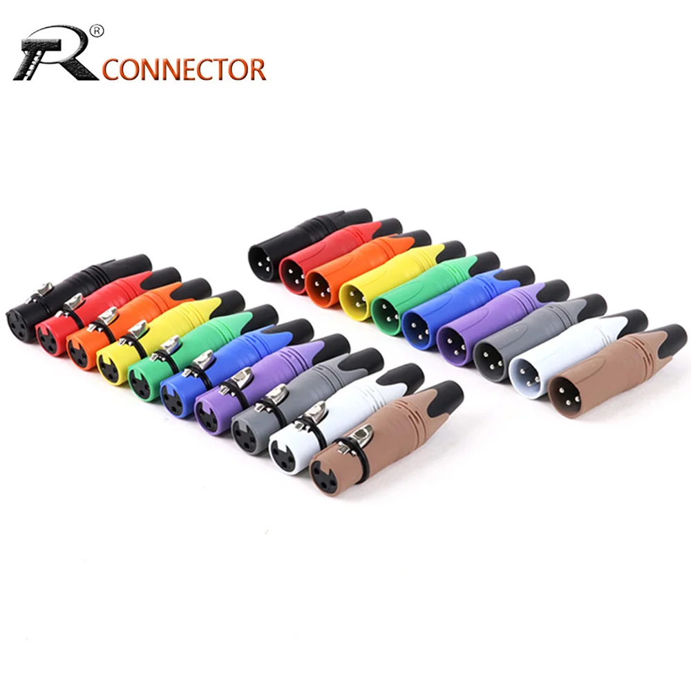 2pcs-1set-Colorful-3Pin-XLR-Audio-Cable-Connector-MIC-Male-Plug-Female ...