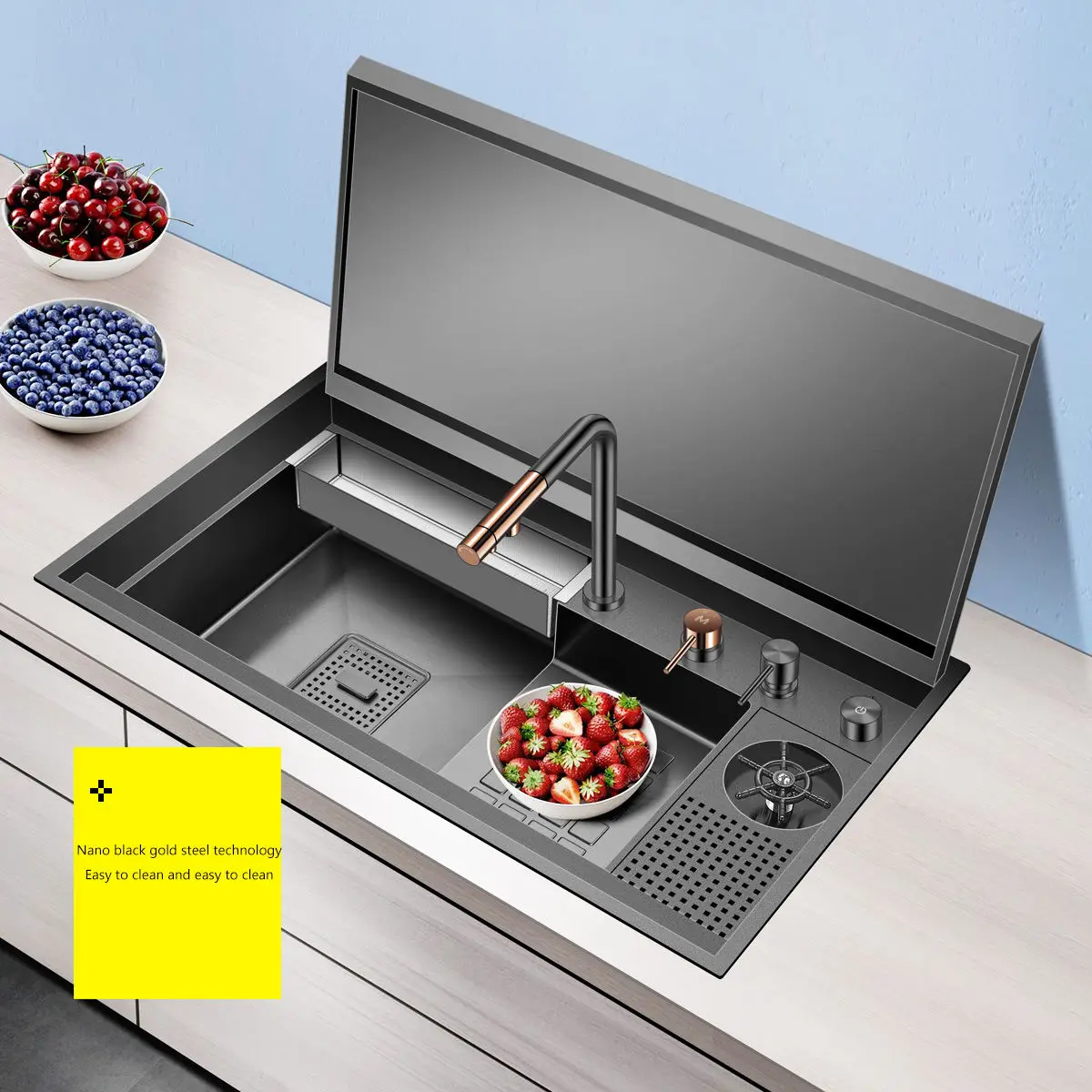 Kitchen-Sink-Hidden-Modern-304-SS-Hot-Cold-Faucet-Water-Tap-Cup-Washer ...