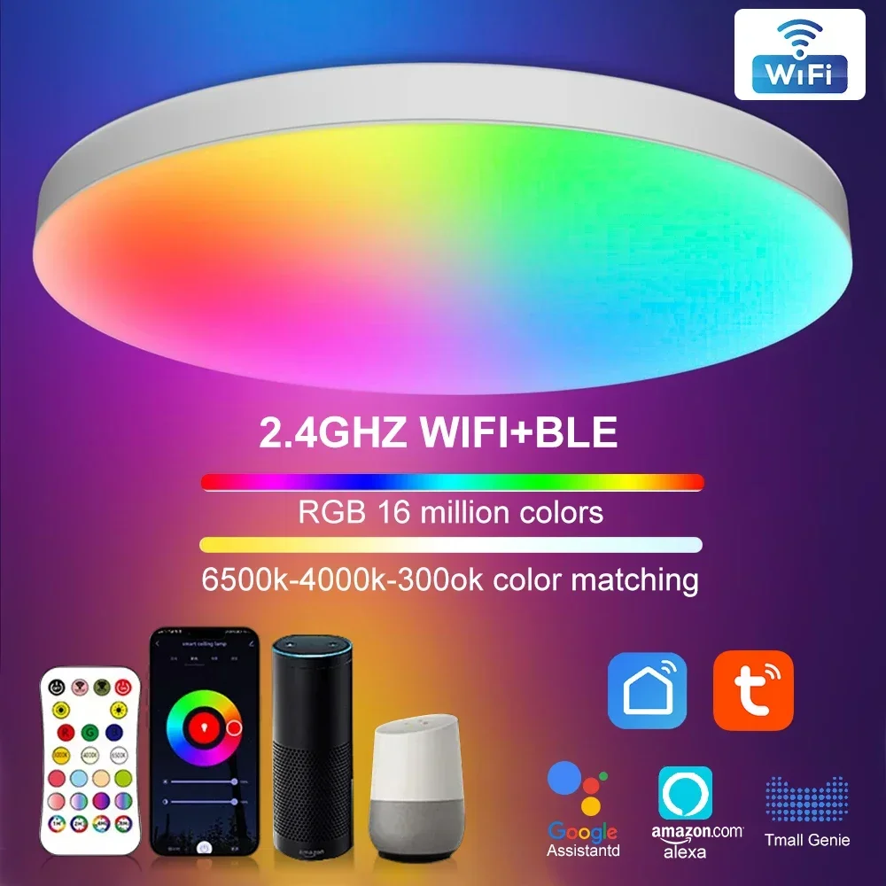 Tuya-WiFi-Luzes-de-teto-LED-inteligentes-L-mpadas-de-teto-RGB-regul ...
