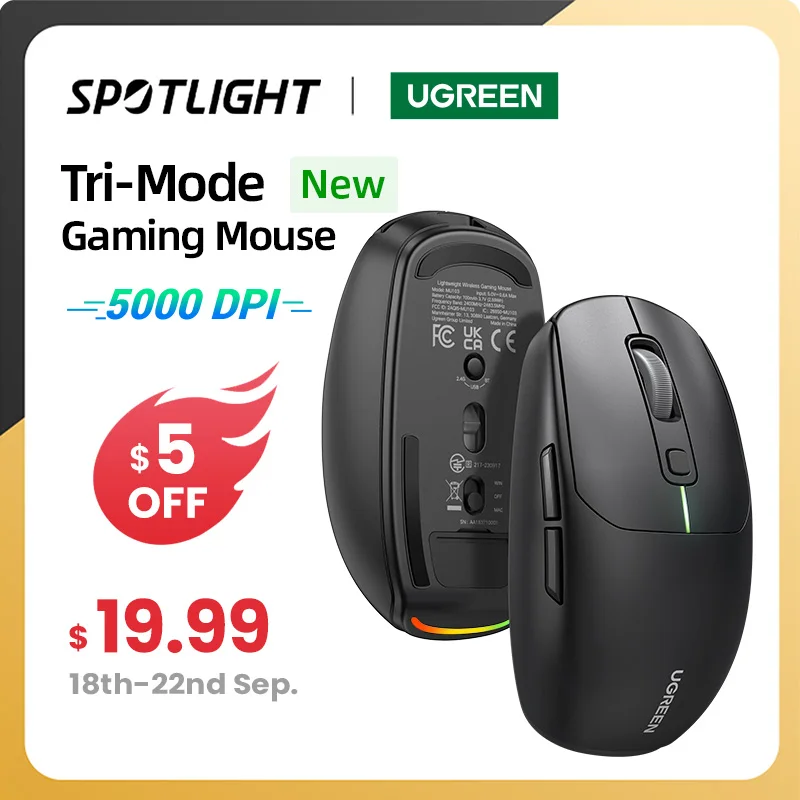 UGREEN-Gaming-Mouse-5000DPI-Wireless-Mouse-Bluetooth-5-0-2-4G-Wired ...