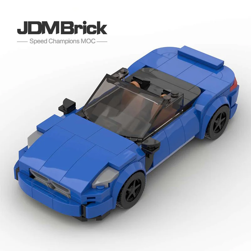 MOC blue cool convertible sports car building block car model 8 grid ...