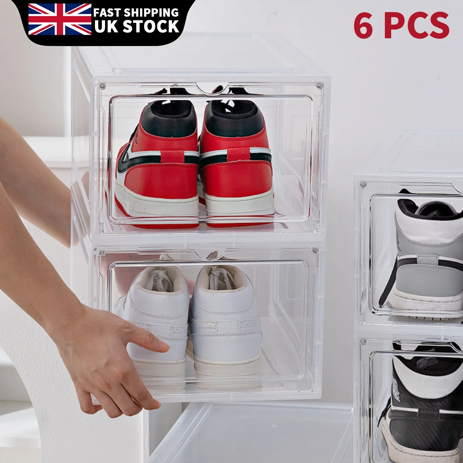 6pack Transparent Shoes Case, Space-Saving Magnetic Clear Shoe Boxes ...