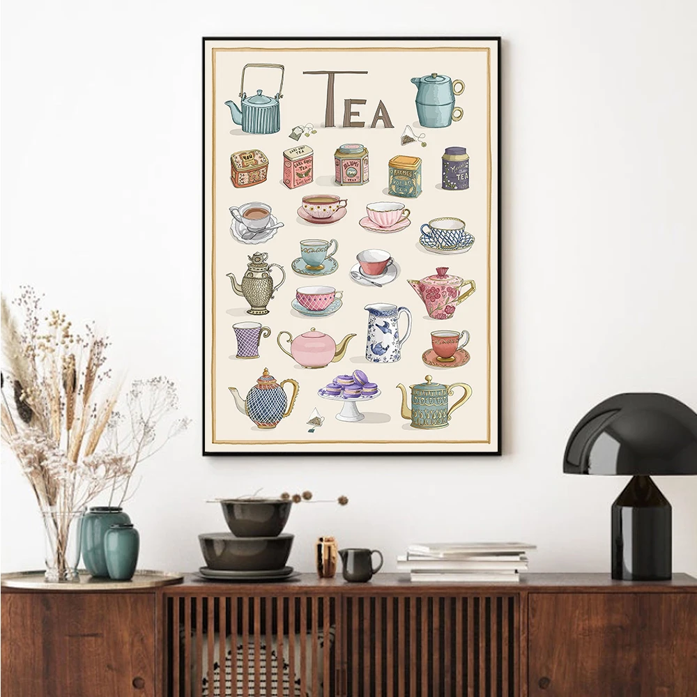 Kitchen-Decor-Vintage-Tea-Cups-Teapots-Wall-Art-Print-Nordic-Poster ...