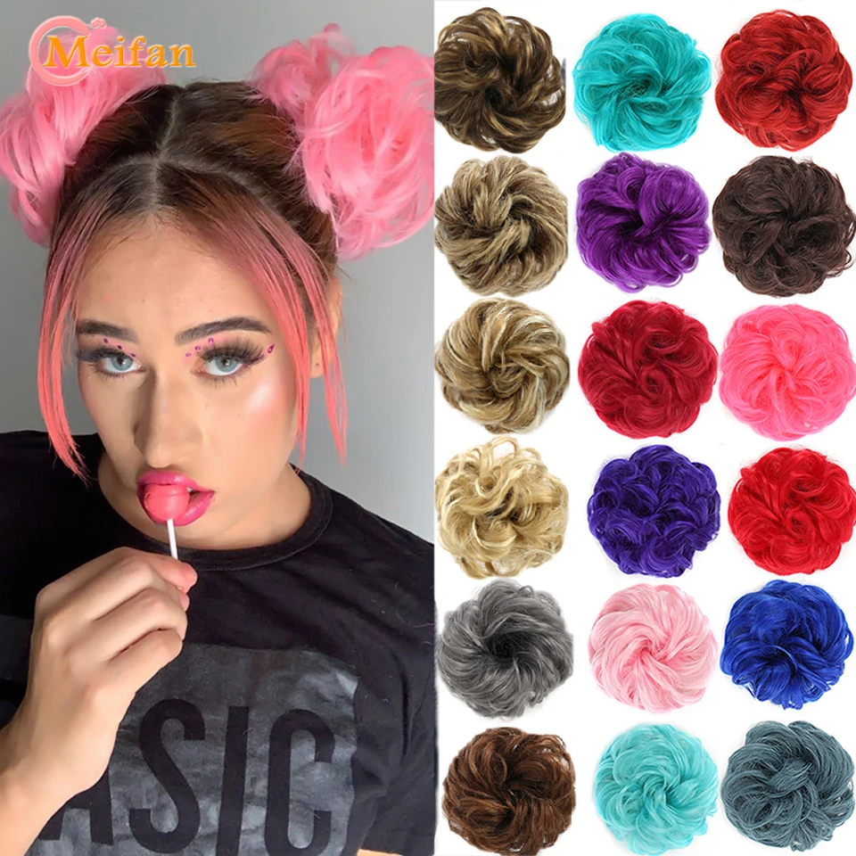 MEIFAN Synthetic Messy Curly Braid Chignon Rubber Band Hair Rope ...