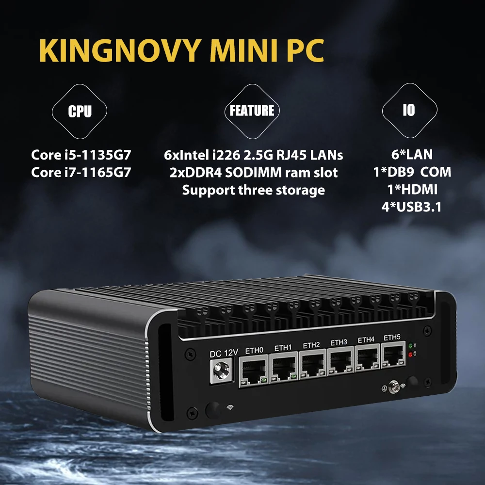 Kingnovy PC Firewall Micro Appliance, 6 ports i226 2.5GbE LAN Fanless ...