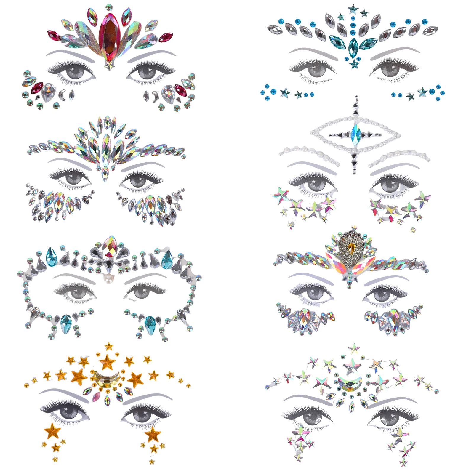 8-Pcs-Multicolor-Face-Gems-Glitter-Face-Glitter-Festival-Face-Stickers ...