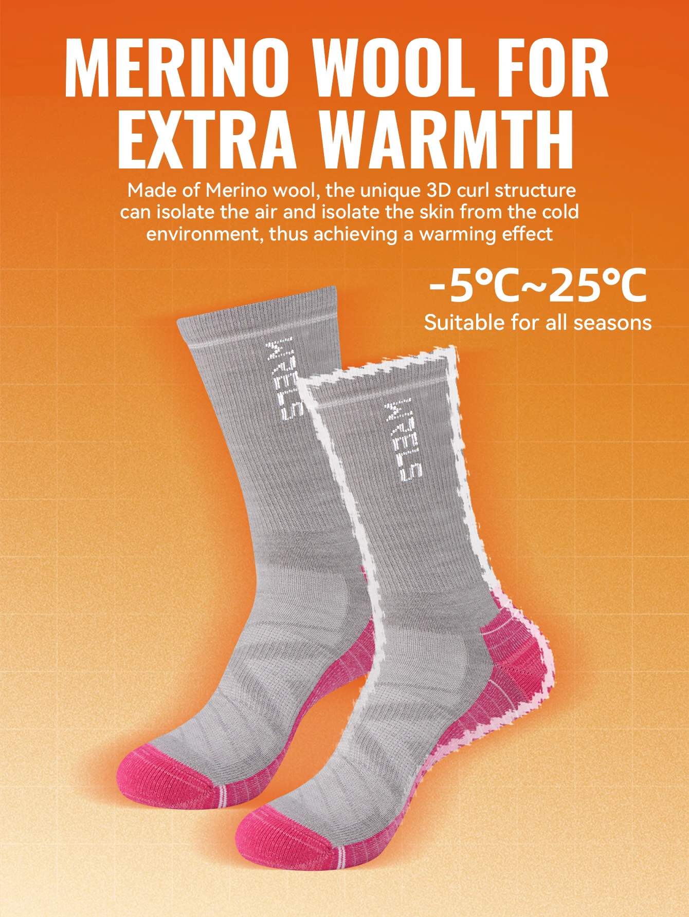 WRELS Компрессионные носки из мериносовой шерсти для бега и туризма ...