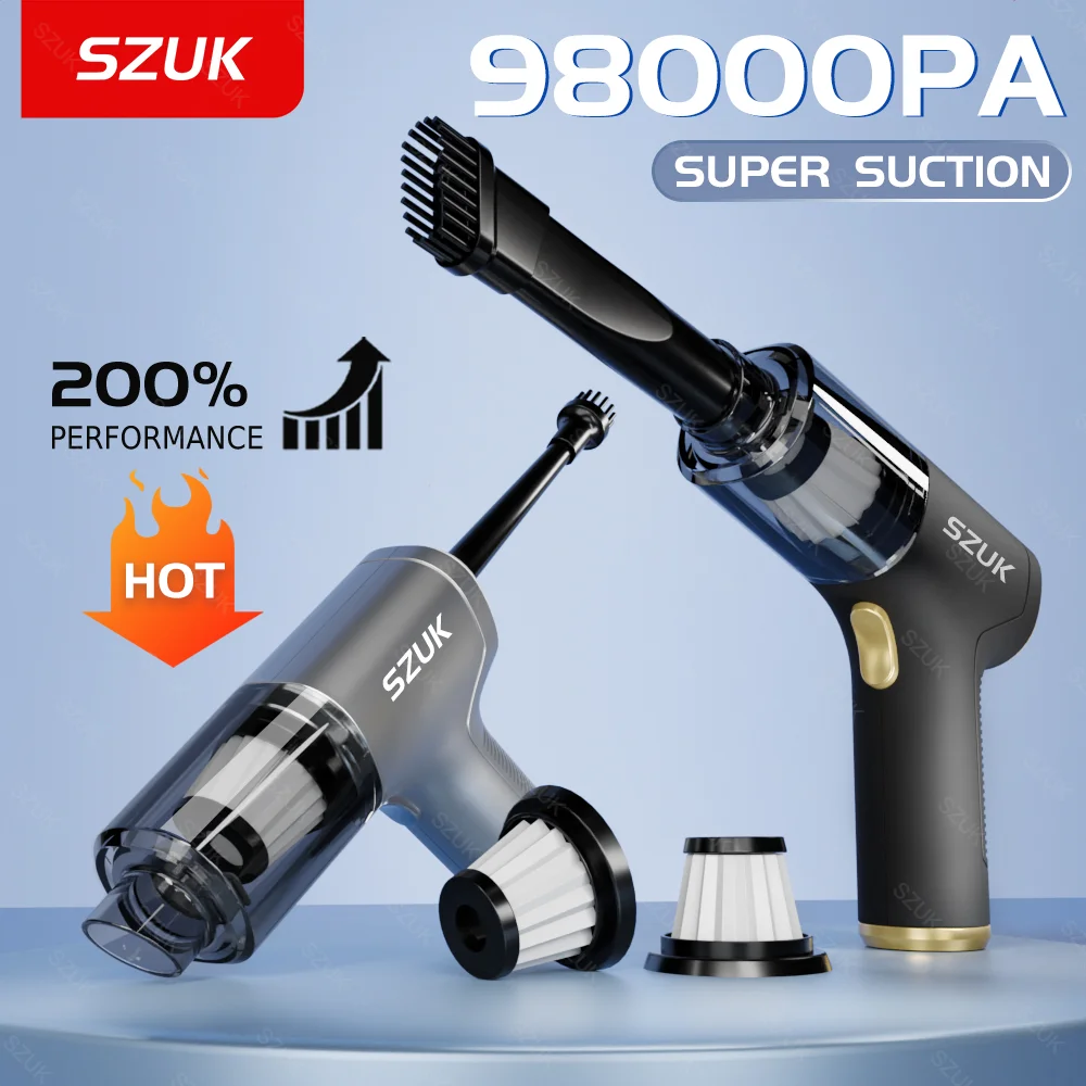 SZUK 차량용 소형 강력한 무선 진공 청소기, 휴대용 블로우 컴퓨터, 가전제품, 98000PA