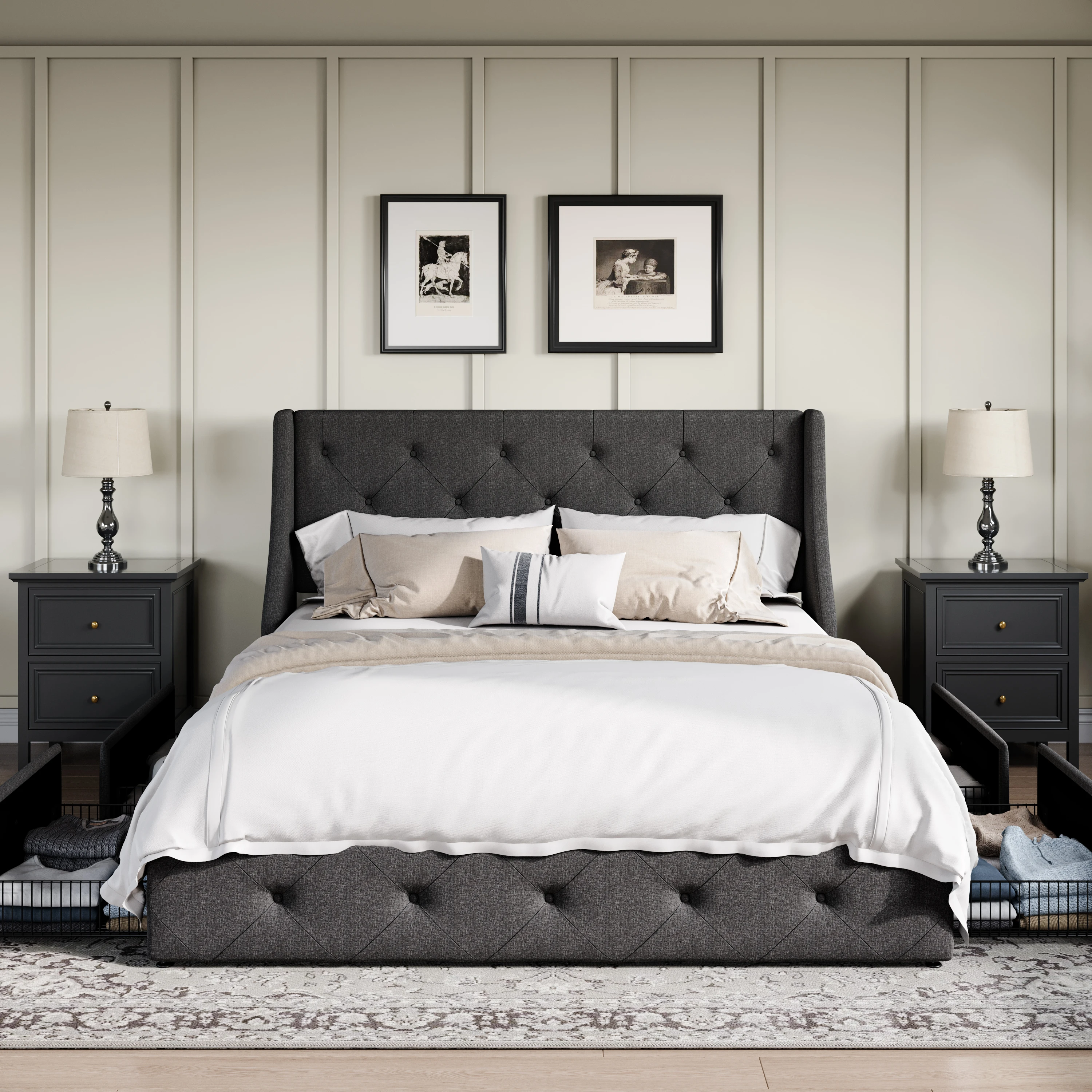 HOOMIC-Upholstered-Platform-Bed-Frame-with-4-Storage-Drawers-and ...