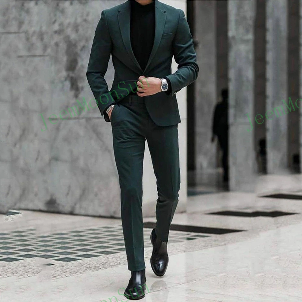 Classic-Dark-Green-Male-Suits-2023-Notched-Lapel-One-Button-Slim-Fit ...