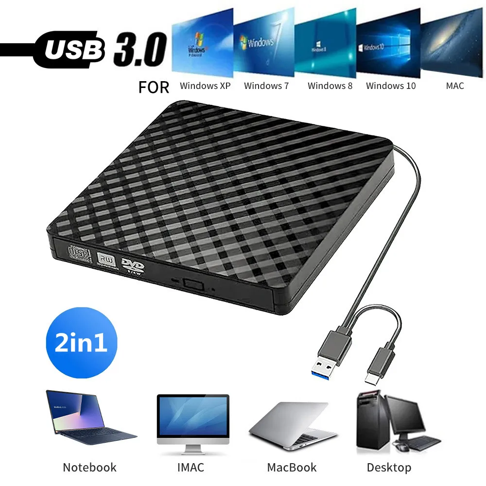2in1-USB3-0-TypeC-Slim-External-DVD-RW-CD-Writer-Drive-Burner-Reader ...