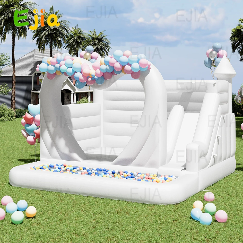 New Heart Shape White Bounce House with Ball Pit & Slide15FTPVC Wet ...