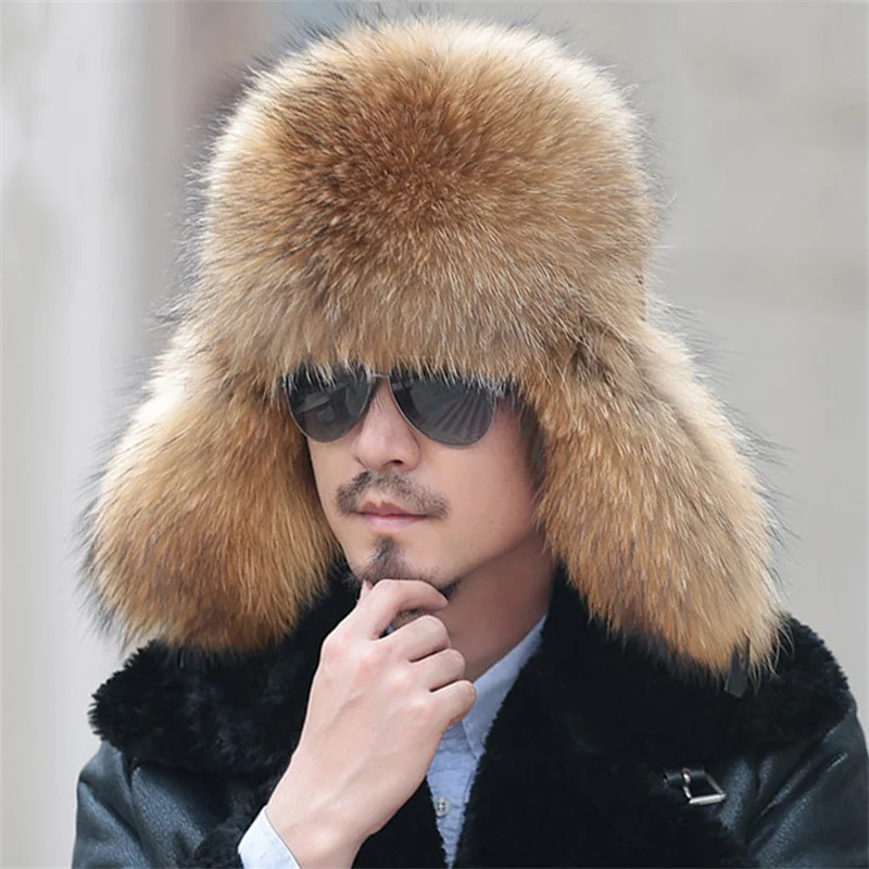 2024-Winter-100-Real-sliver-Fox-Fur-Bomber-Raccoon-Fur-Hat-Ushaka ...
