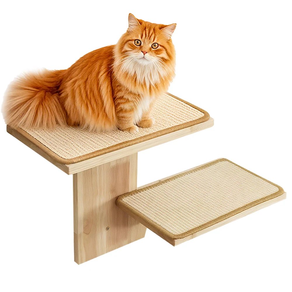 2 Layers Cats Tree Wall Mounted Wooden Cat Tree House Climbing Pets ...