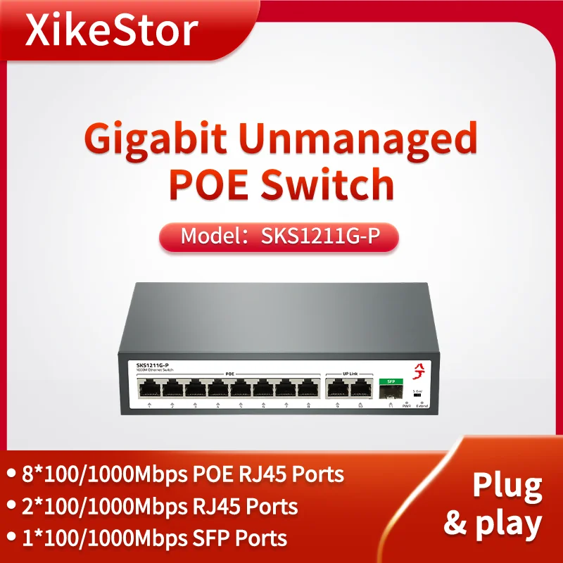 XikeStor-8-POE-RJ45-Ports-2-RJ45-Ports-1-SFP-Gigabit-Switch-Plug-Play ...