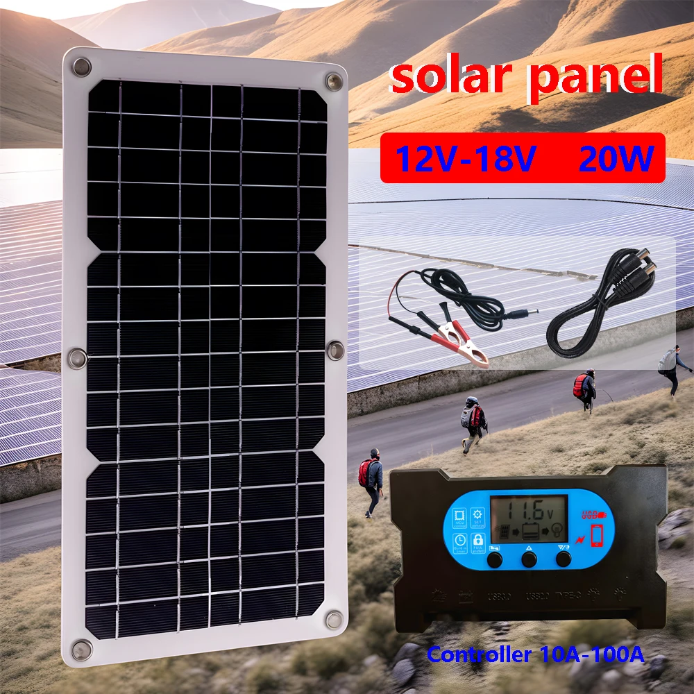 20W-12V-Solar-Panel-Charger-USB-Charging-Function-Portable-Waterproof ...