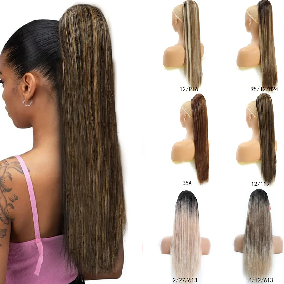 Extensiones-de-Cabello-sint-tico-para-mujer-coleta-larga-y-recta-con ...