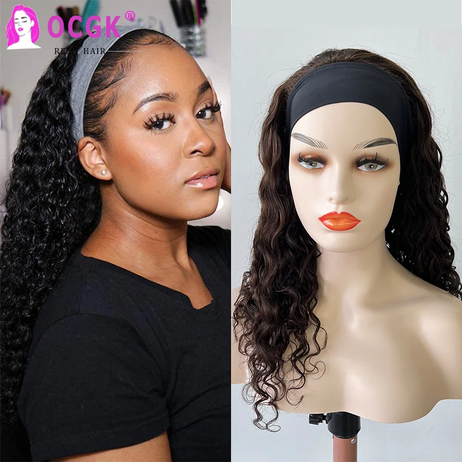 Headband-Wig-Water-Wave-Brazilian-Glueless-Machine-Made-Human-Hair-Wig ...