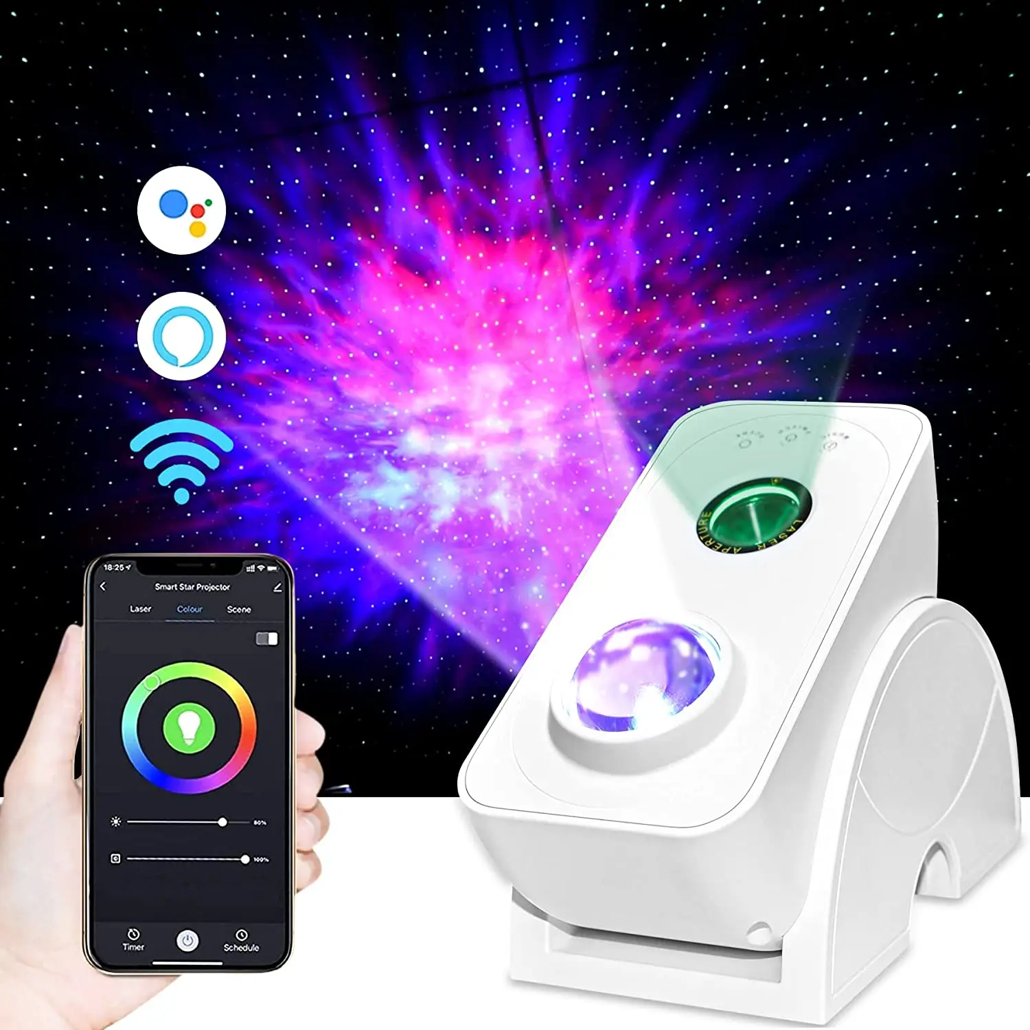 스마트 스타 프로젝터 조명 Tuya 스마트 라이프 갤럭시 프로젝터 앱 Alexa 구글 홈으로 작동 다채로운 별이 빛나는 하늘