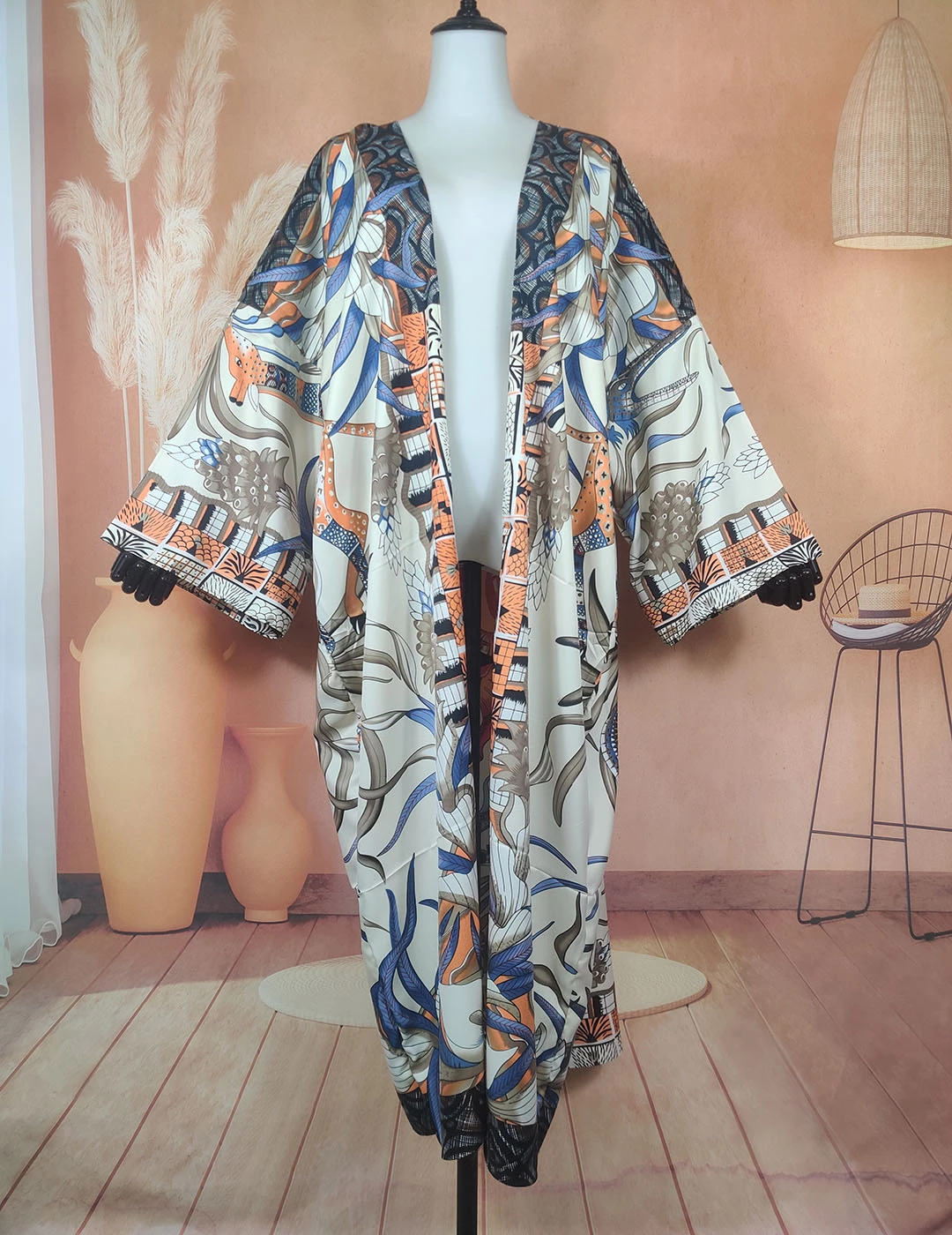 African Women Popular Annimal Printed Silk Open Front Cardigans ...