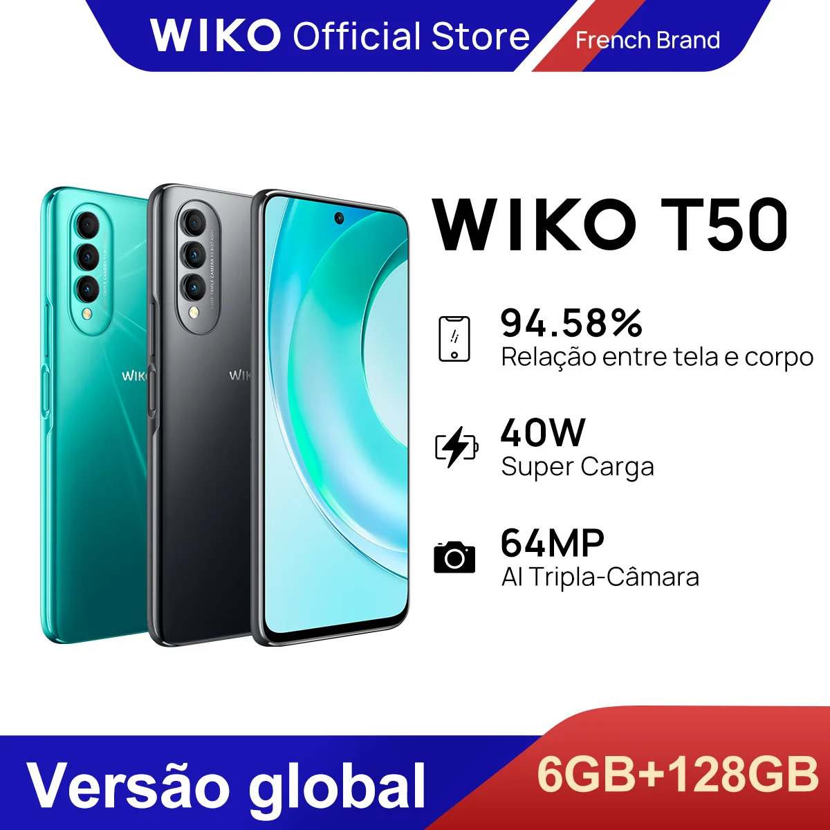 Wiko T50 Smartphone Helio G85 6gb Ram 128gb Rom 40w Carga Rápida 64mp Triplo Câmera 6.6 Polegada ...