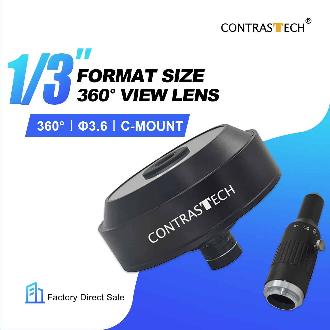 CONTRASTECH 1/3" C-mount 360 Degree Lenses F14 Machine Vision Low ...