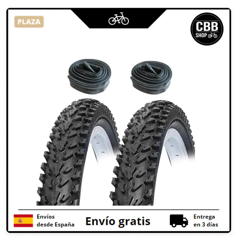 Cubierta MTB 26X1.95 Negro + 2 cámaras de Aire de 26" con válvula AV (Gorda/Moto) / Neumático ...