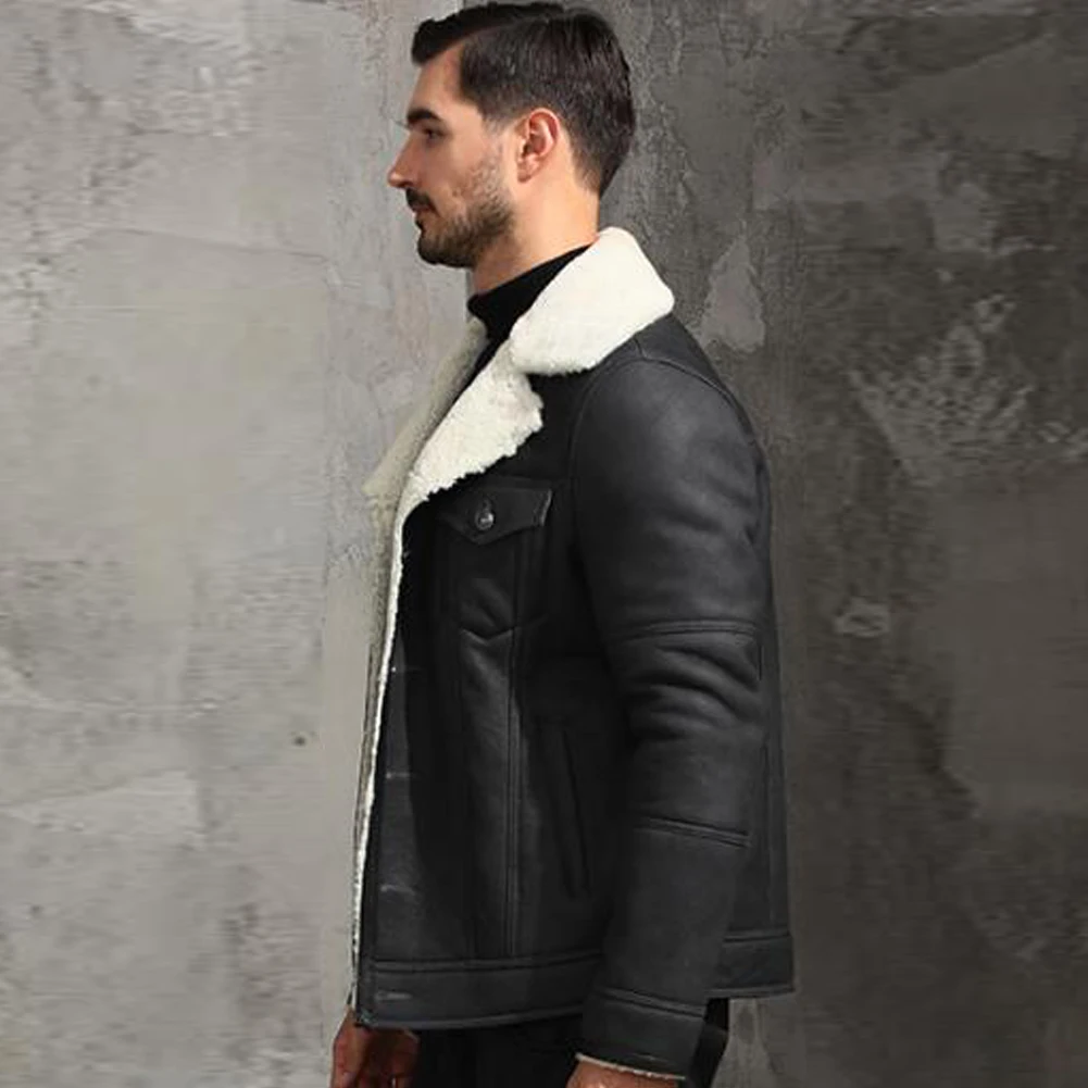 Denny&Dora Mens Suit Collar Shearling Jacket Natural Shearling Leather ...