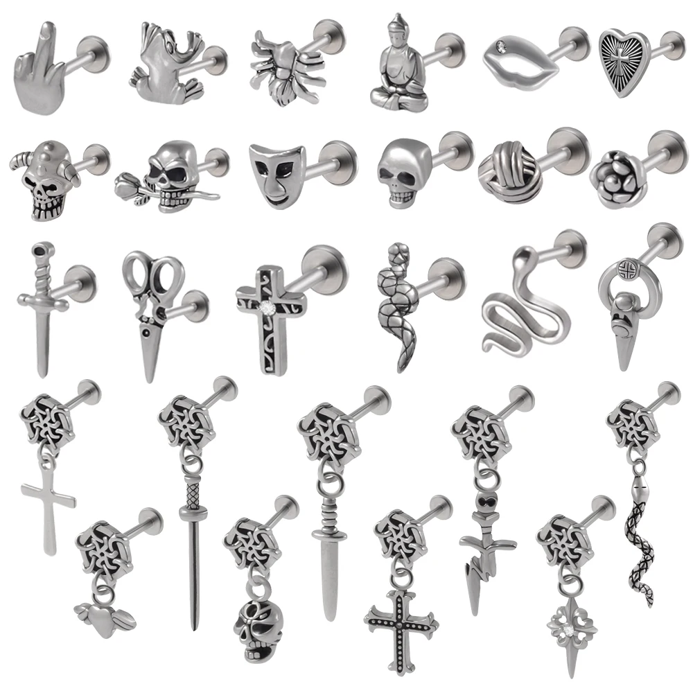 1PC 16g Surgical Steel Skull Ear Tragus Cartilage Piercing Punk Gothic ...