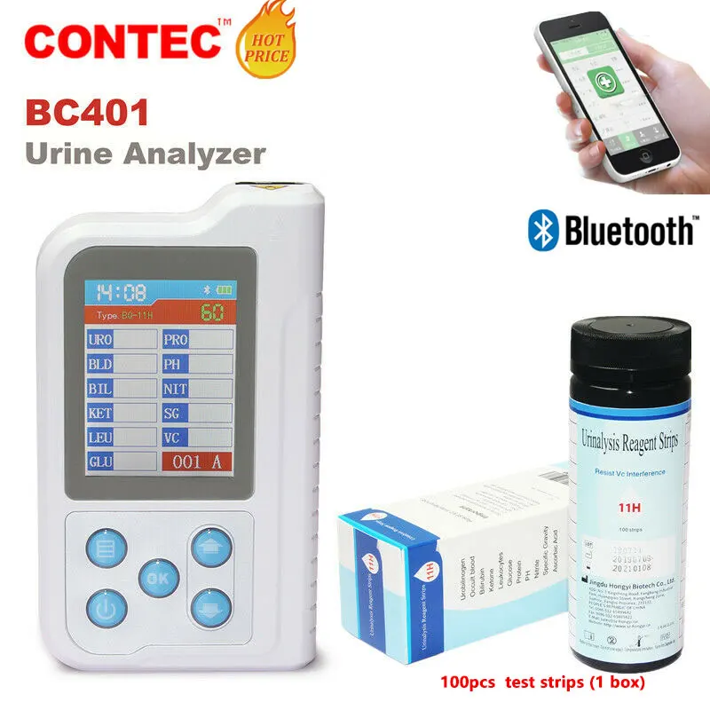BC401BT Portable Urine Analyzer with 100pcs Test Strips Bluetooth USB ...