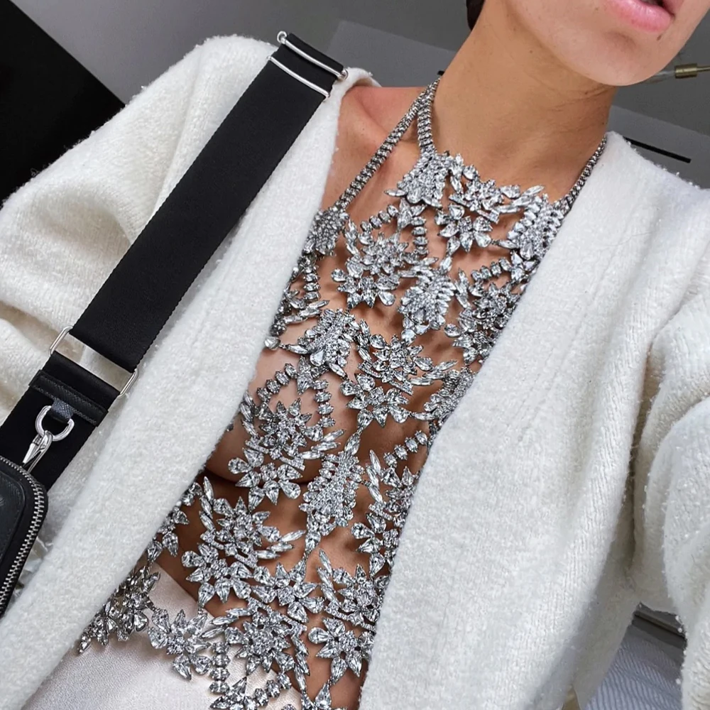 Haut court de luxe en diamant cristal pour femmes, ajouré, Boutique ...