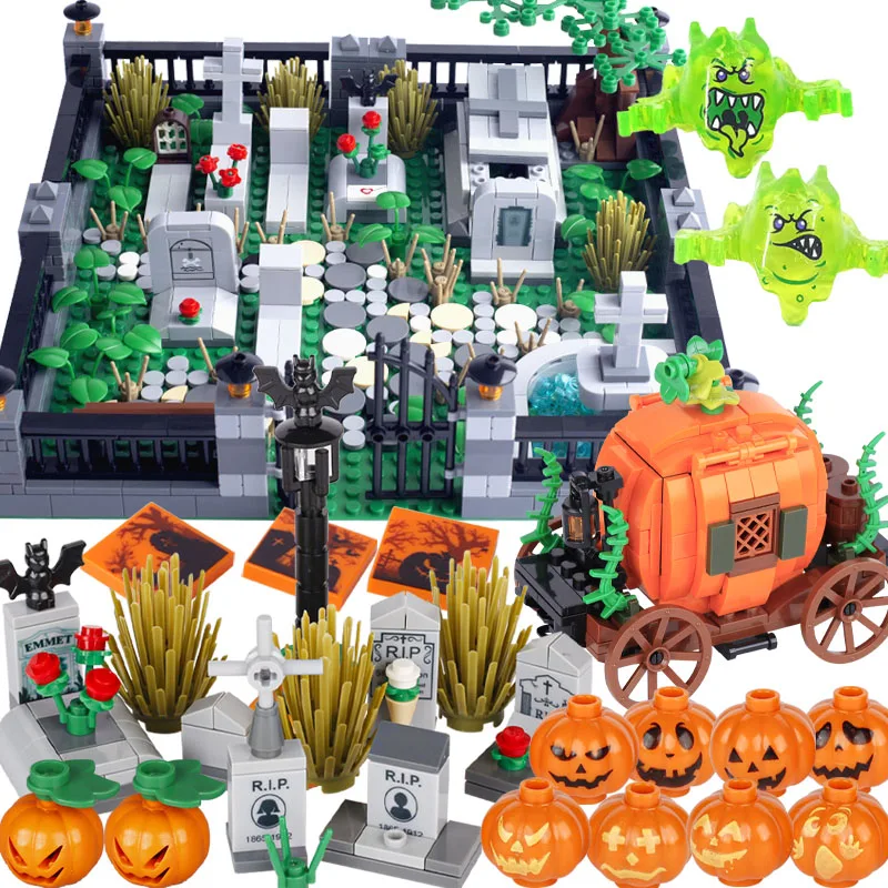 MOC Ghost Head Building Blocks Halloween Green Evil Spirits Pumpkin ...