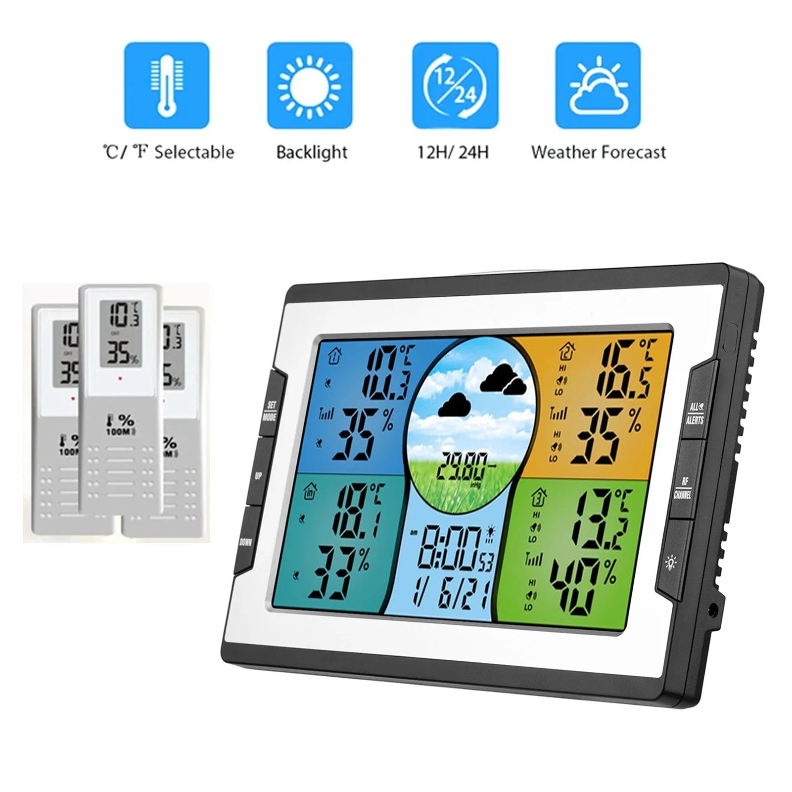 Digital-Weather-Station-with-3-Remote-Sensors-328ft-100m-Indoor-Outdoor ...